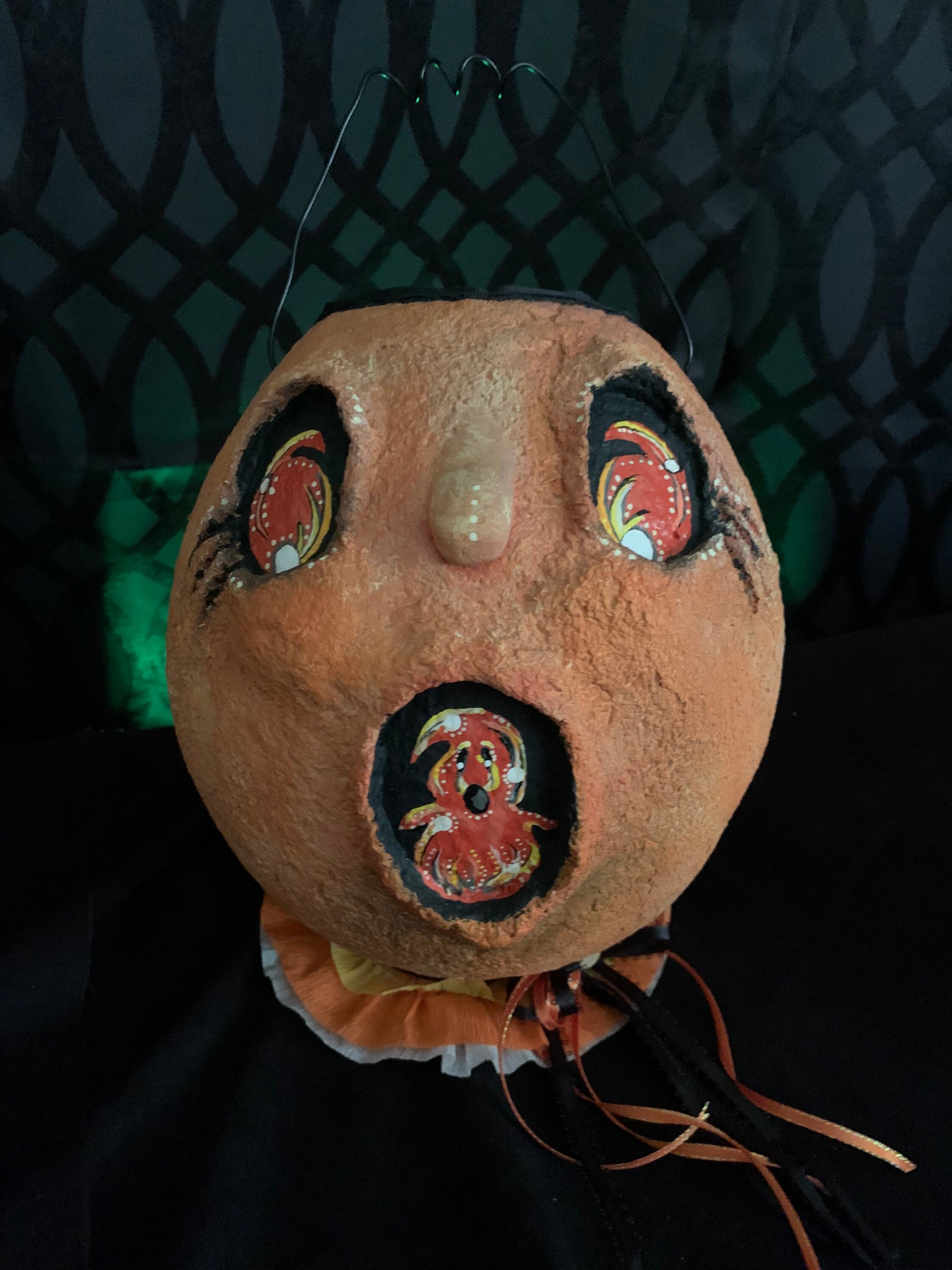 Vintage Style Papier-mâché Halloween Treat Bucket Jack O Lantern Folk ...