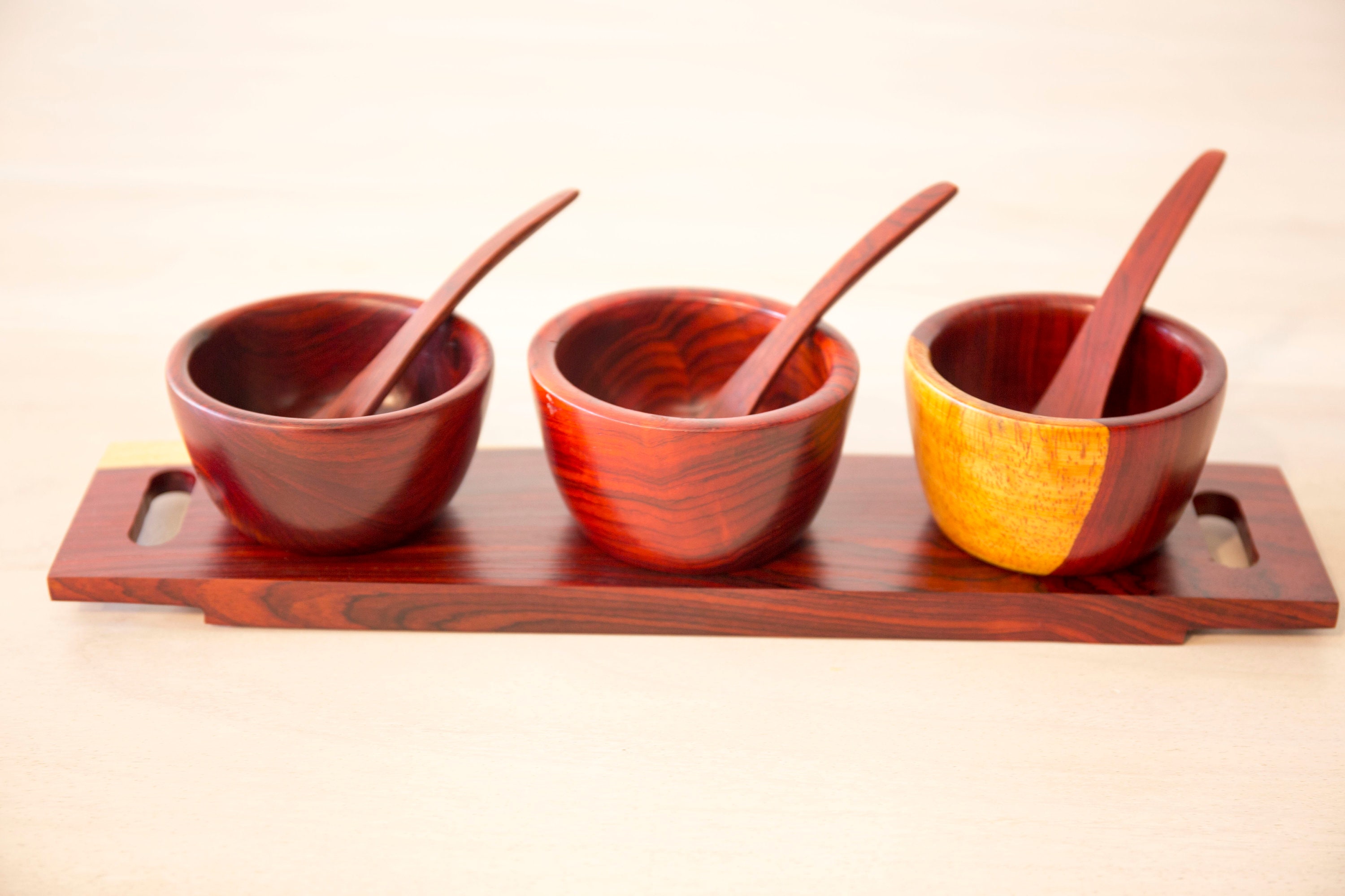 Triple Cup and Spoon of Cocobolo Spice Bowl Set - Etsy