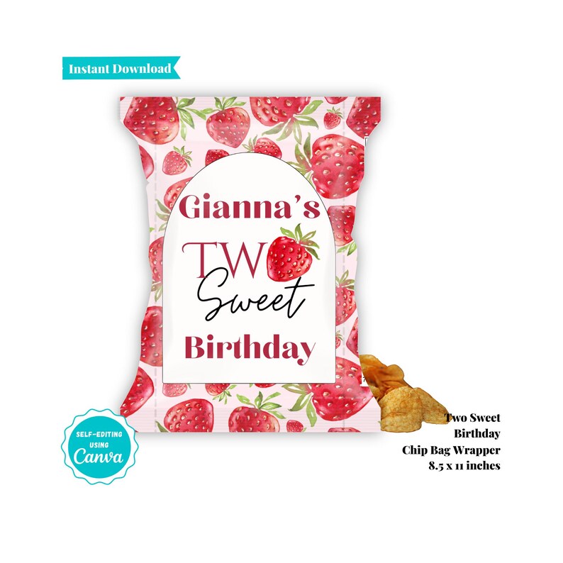Two Sweet Birthday Party | Strawberry Birthday Juice Pouch Labels ...