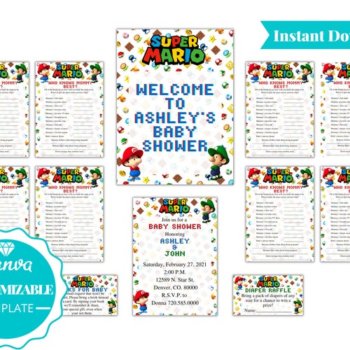 Super Mario Brothers Baby Shower Video Game Mario and - Etsy