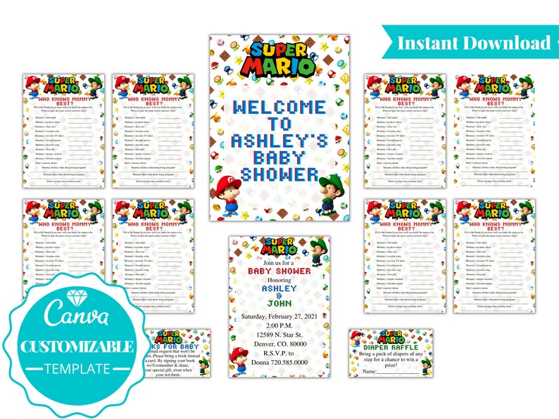 Super Mario Brothers Baby Shower Mario and Luigi Baby - Etsy