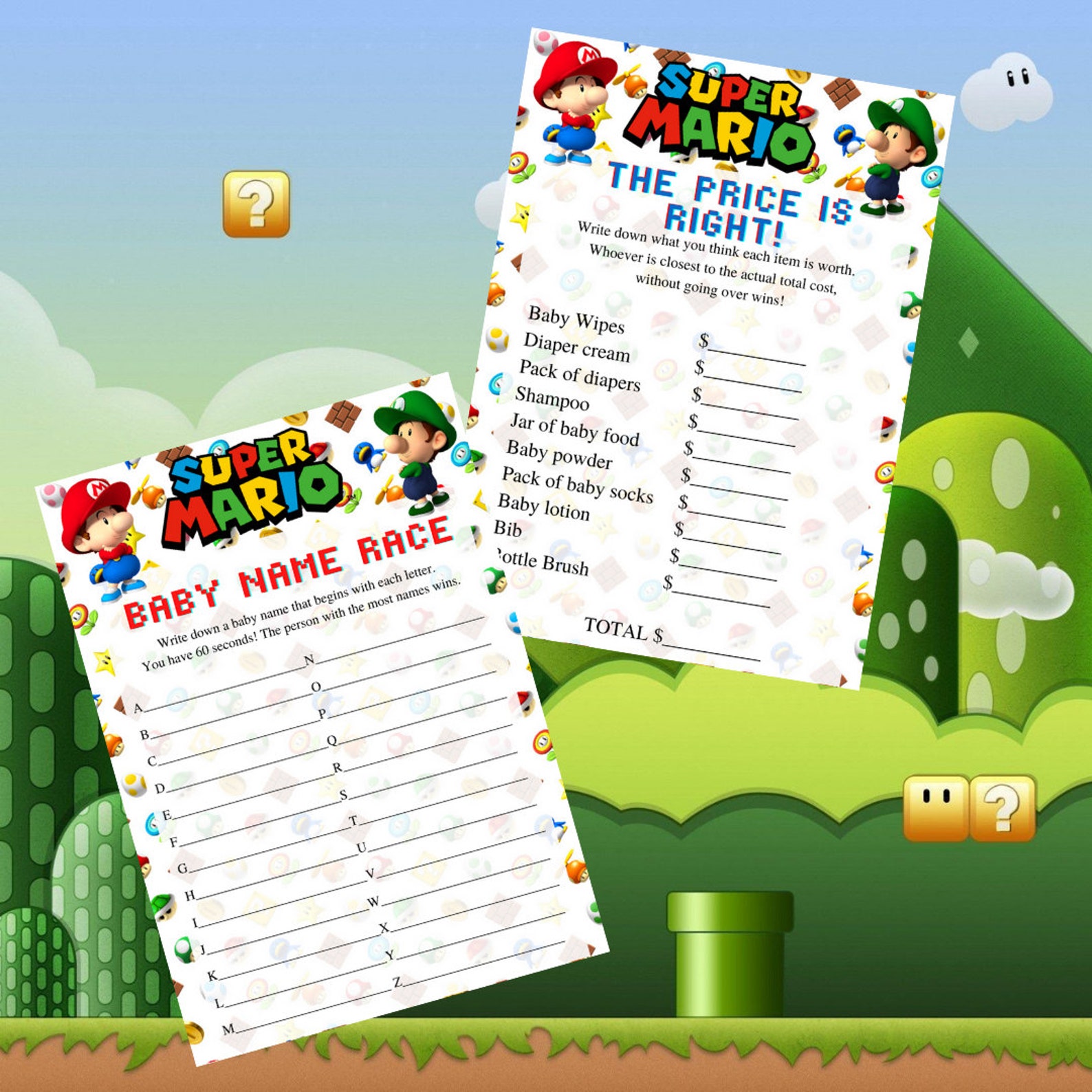 Super Mario Brothers Baby Shower Video Game Mario and | Etsy