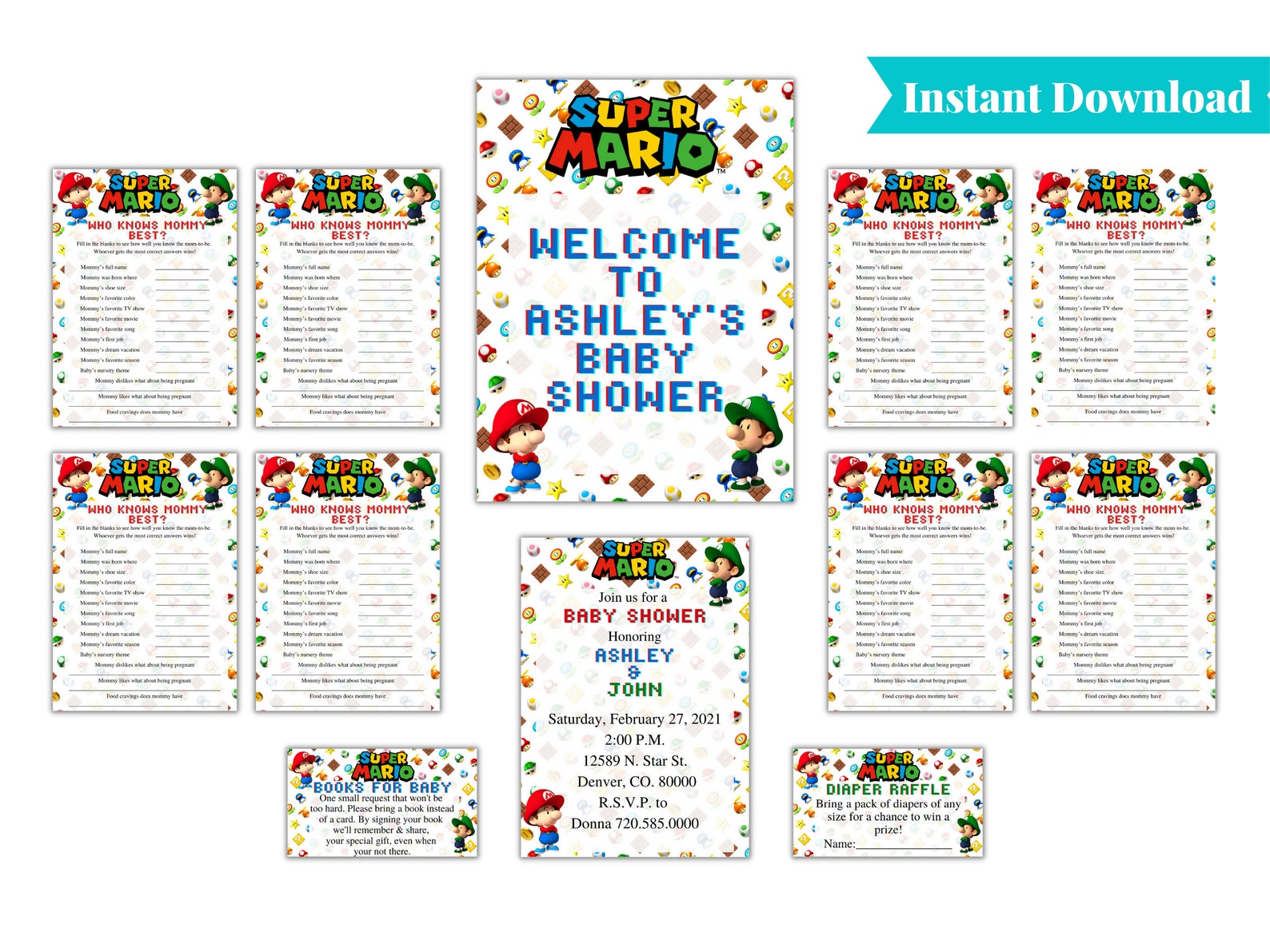 Super Mario Brothers Baby Shower Video Game Mario and - Etsy