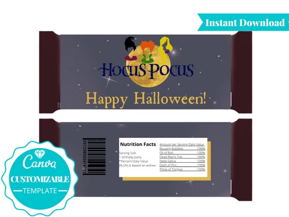 Hocus Pocus Party Theme Candy Bar Label Hershey Wrapper - Etsy