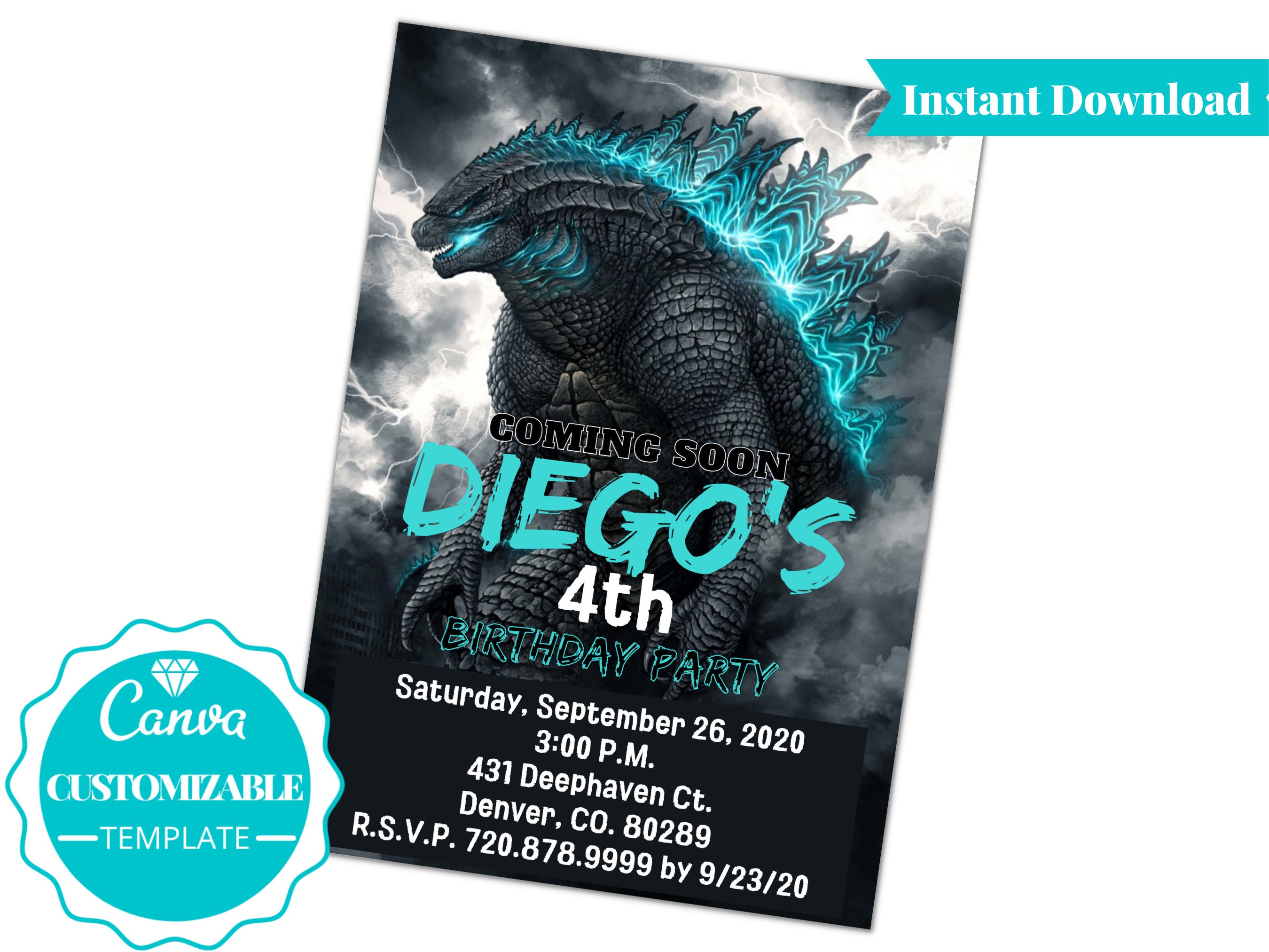 Godzilla Godzilla Birthday Godzilla Invitation King of | Etsy Australia