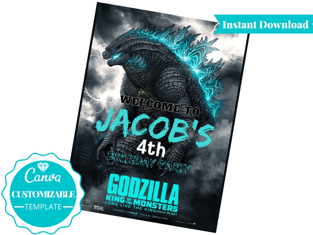 Godzilla Welcome Sign | Godzilla Birthday | King of Monsters | Digital ...