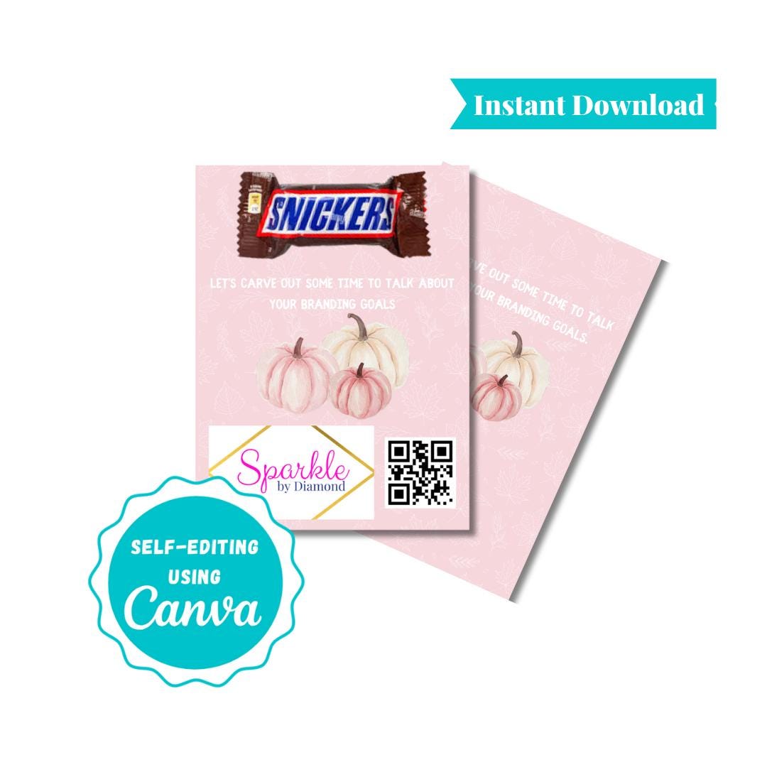 Pink Pumpkin Business Card Template: Fall Marketing, Editable Canva ...