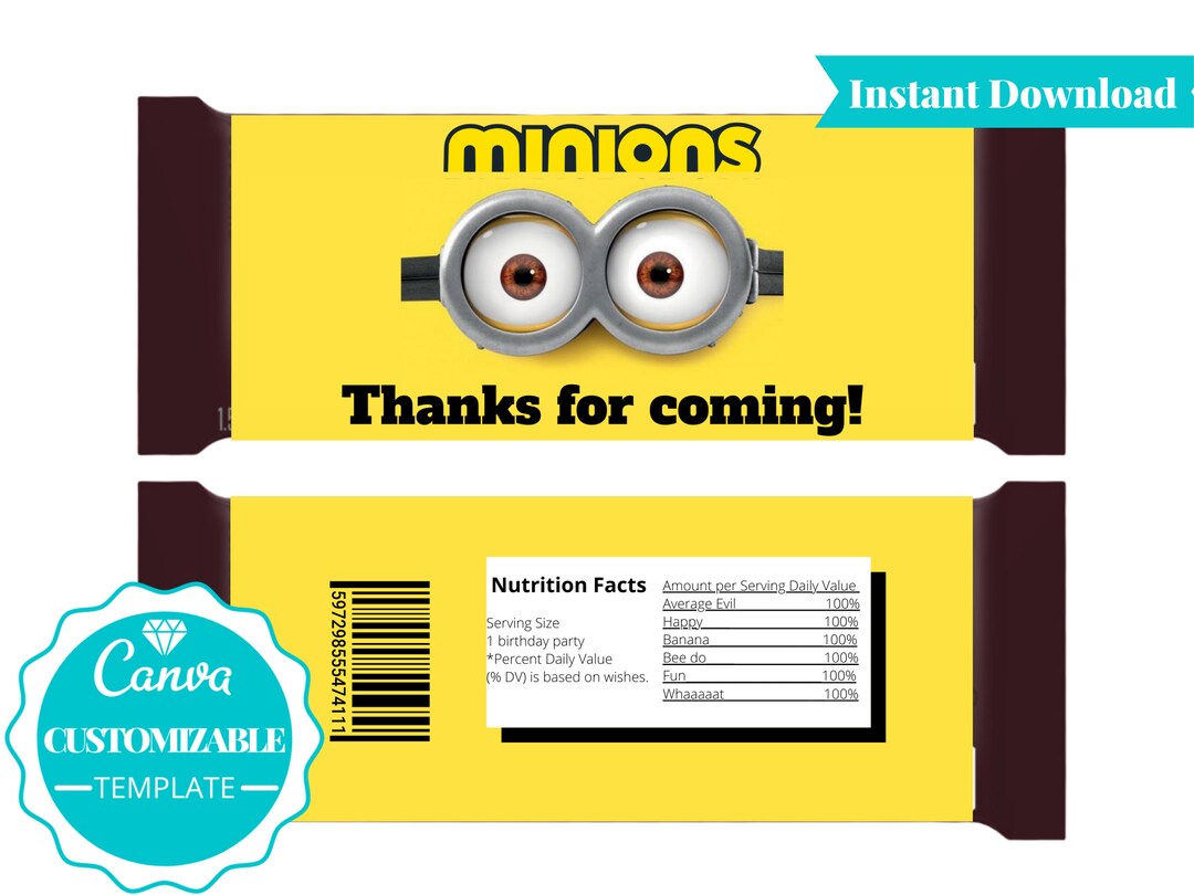 Minions Birthday | Minion Candy Bar Label | Hershey Wrapper ...