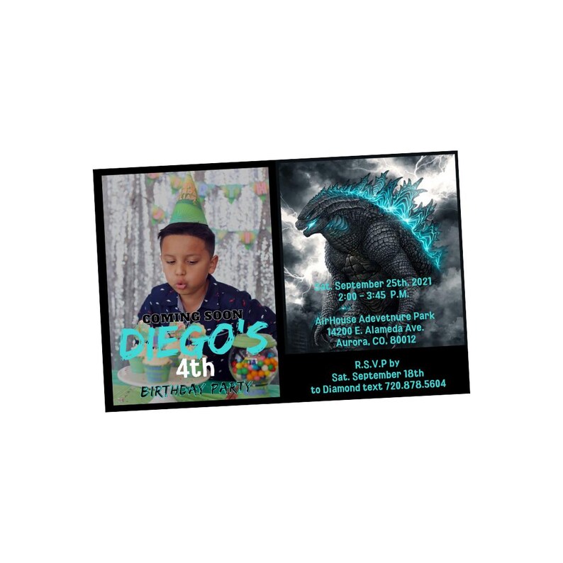 Godzilla | Godzilla Birthday | Godzilla Invitation | King of Monsters ...