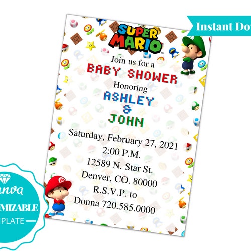 Super Mario Brothers Baby Shower Video Game Mario and - Etsy