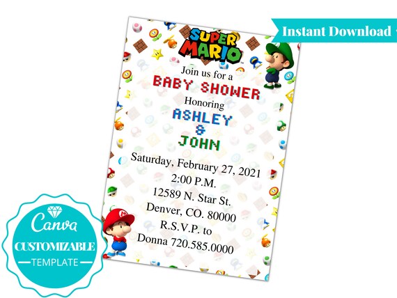 Super Mario Brothers Baby Shower Video Game Mario and - Etsy