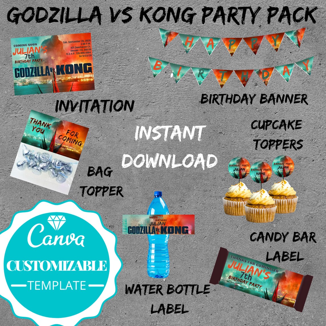 Godzilla Vs. Kong Water Bottle Label King of Monsters | Etsy