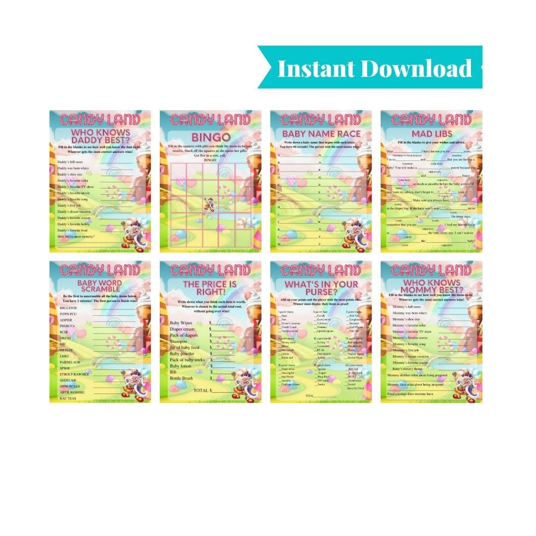 Candy Land Baby Shower Games: Printable Bundle (PDF Download) - Etsy