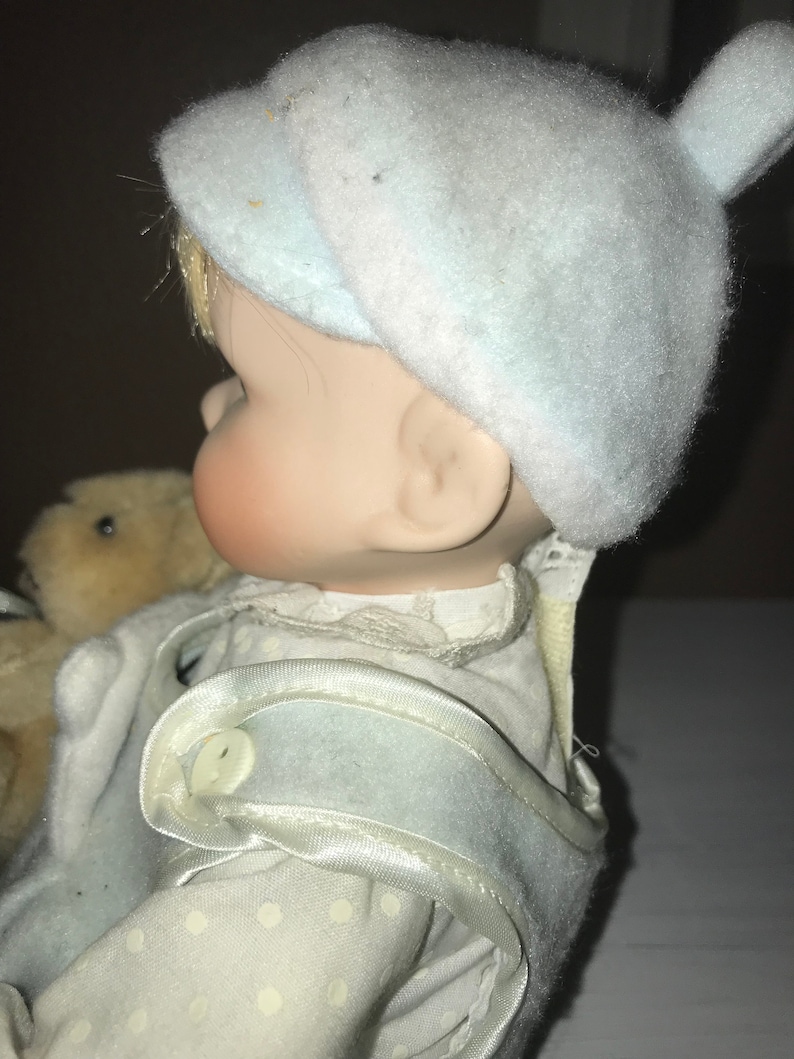 Boy Porcelain Doll With Teddy Bear - Wearing Soft Light Blue Pajamas - Etsy