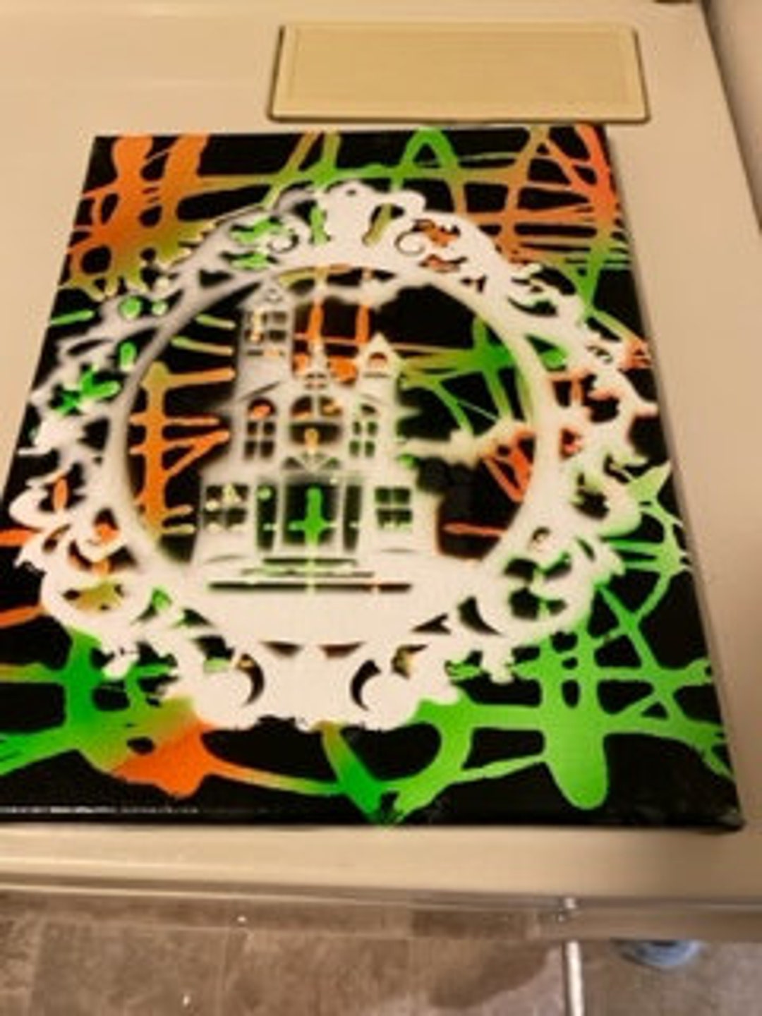 Neon Haunted House Canvas Hand Painting - Etsy