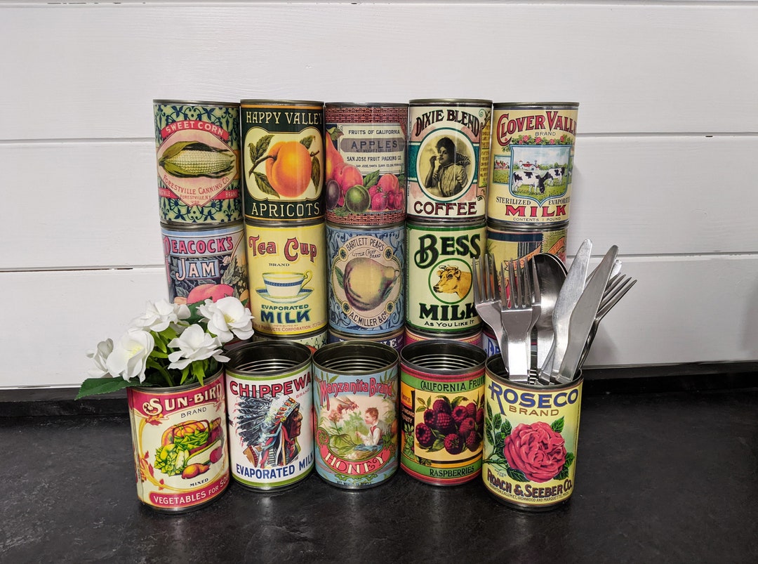 20 Vintage Replica Retro Food Tin Cans For Cutlery Holders Decor Or Flower Pots Etsy