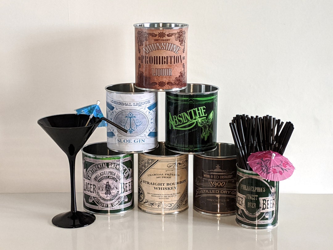 6 Vintage Alcohol Tin Cans Beer Whisky Absinthe Gin Cocktail Gift ...