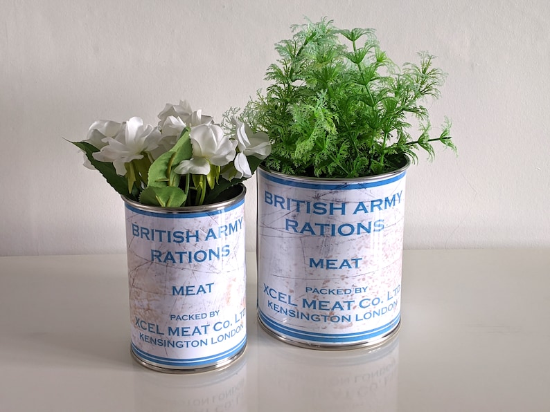 Ration Retro Table Centerpieces Flowers Cutlery Plants WW Food Tin Cans ...