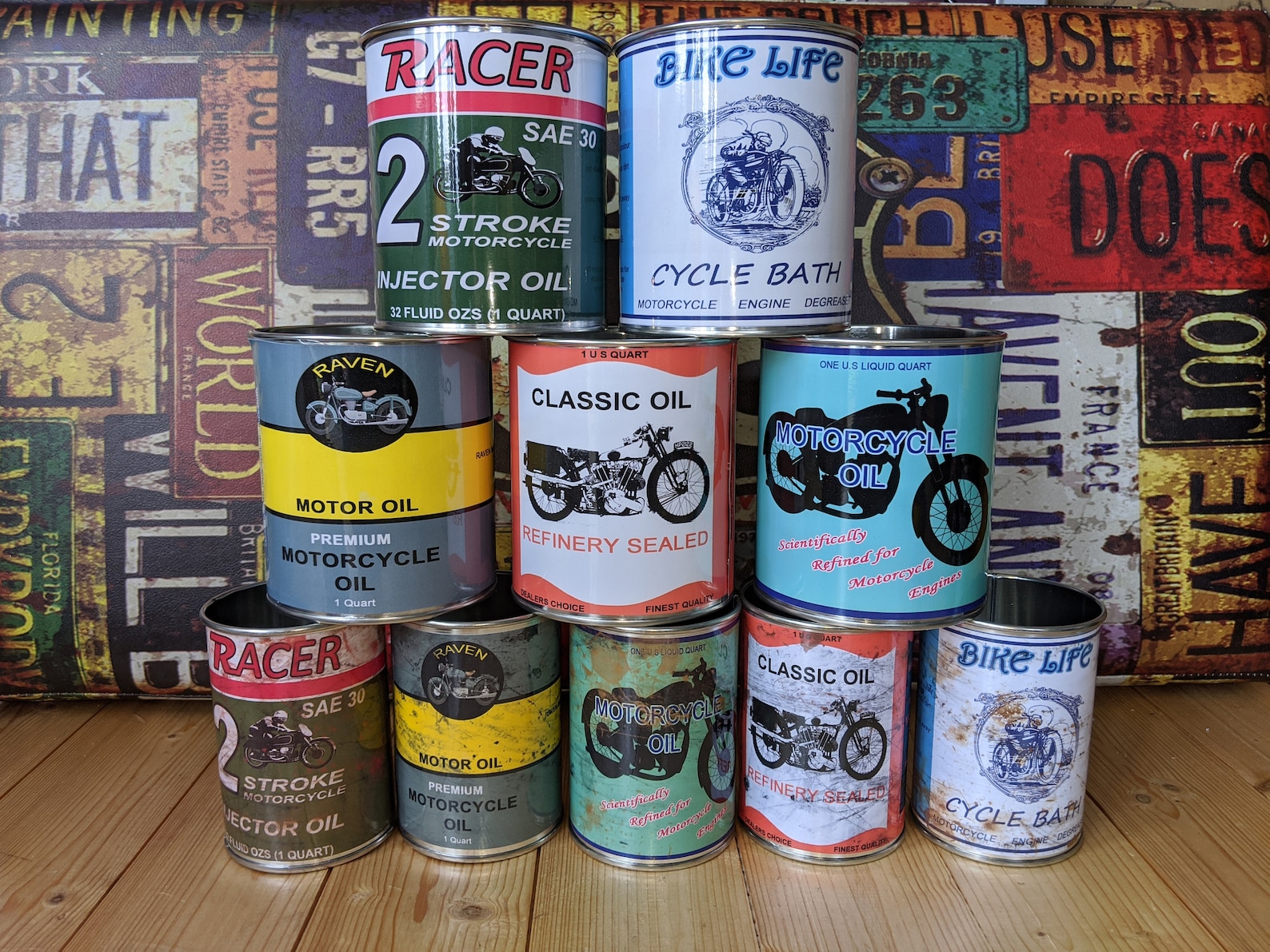 Large 5 Reproduction Vintage Oil Tin Cans Display Props Gas Station ...