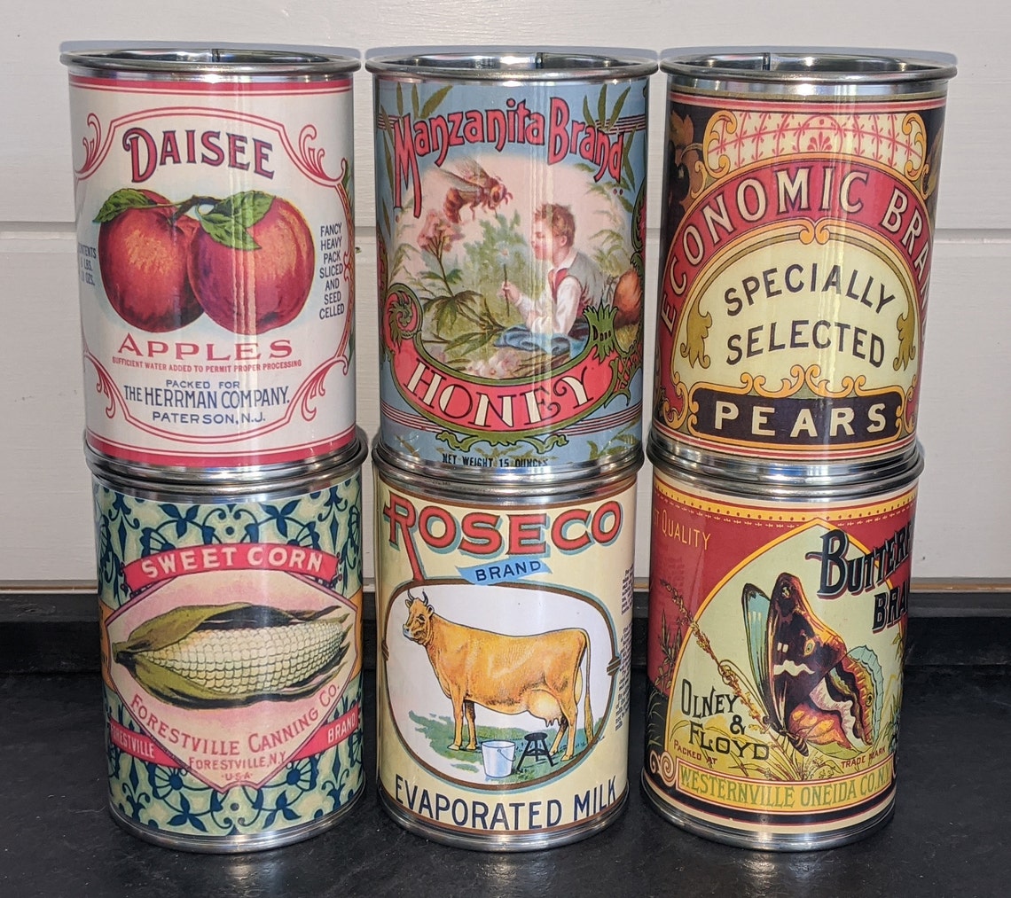 Reduced 6 Vintage Retro Food Tin Cans Replica Rustic Tin Can - Etsy