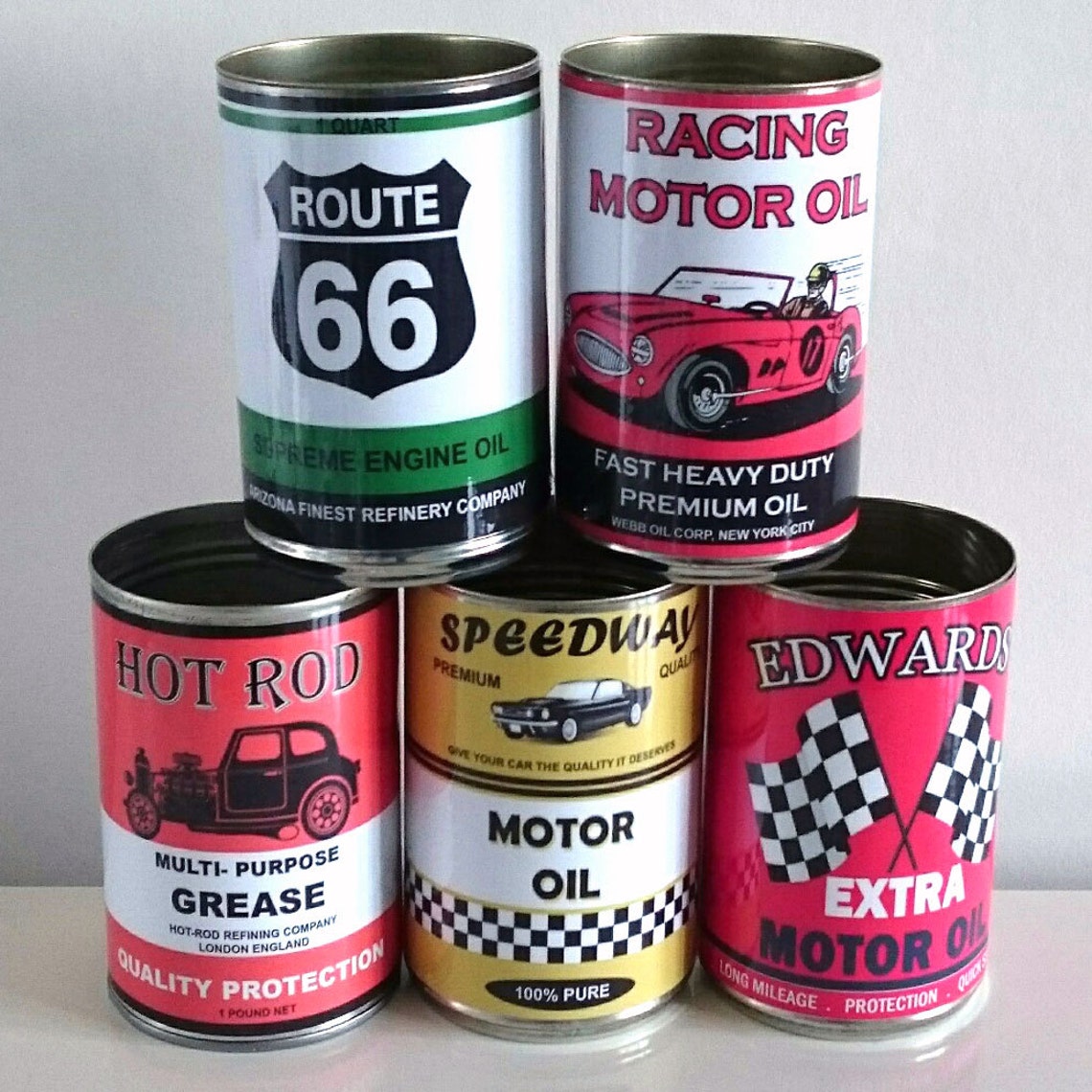 Job Lot 5 Reproduction Vintage Classic Oil Cans Tins Display Props Gas ...