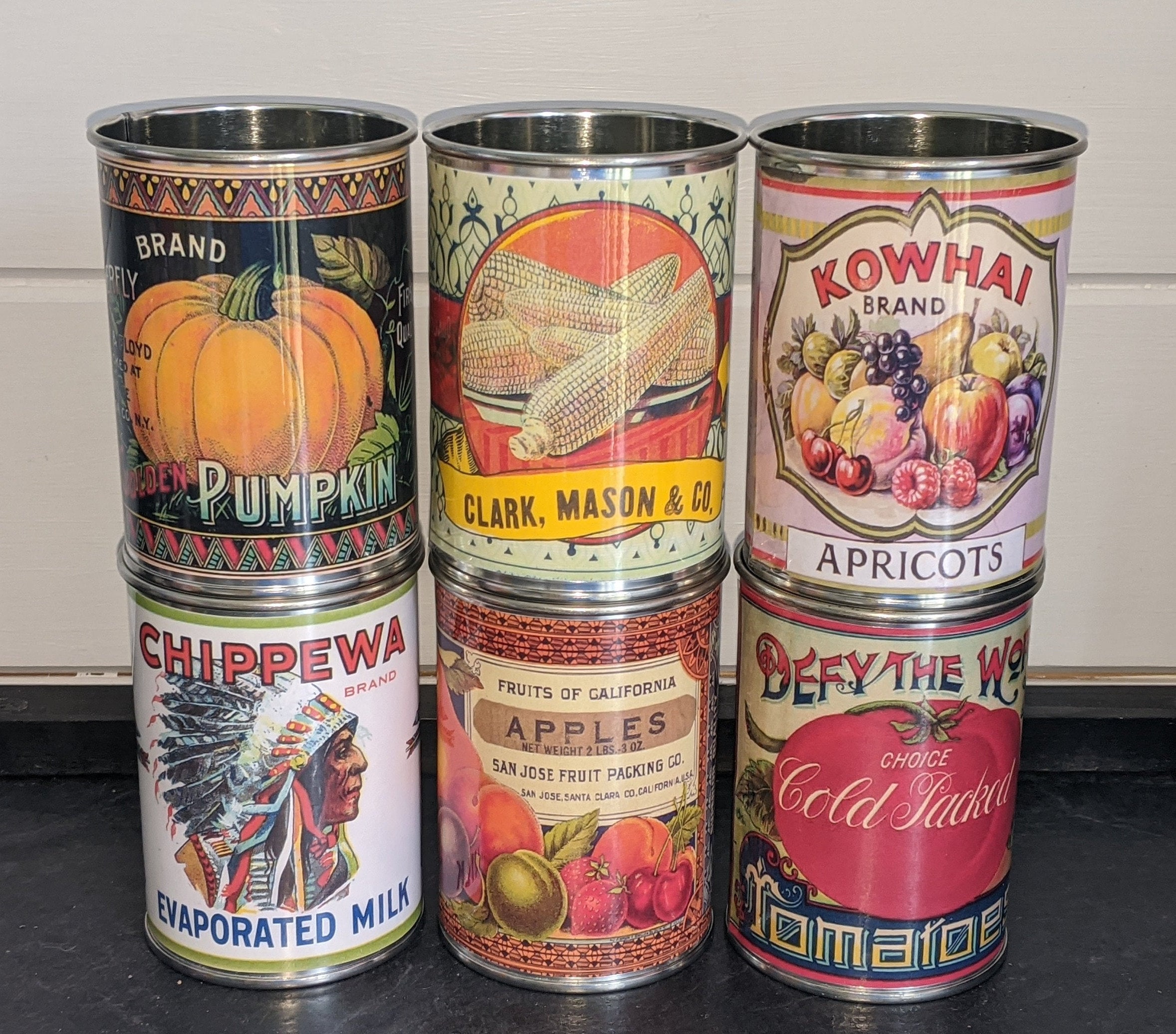 Reduced 6 or 4 New Vintage food tin cans label storage for | Etsy