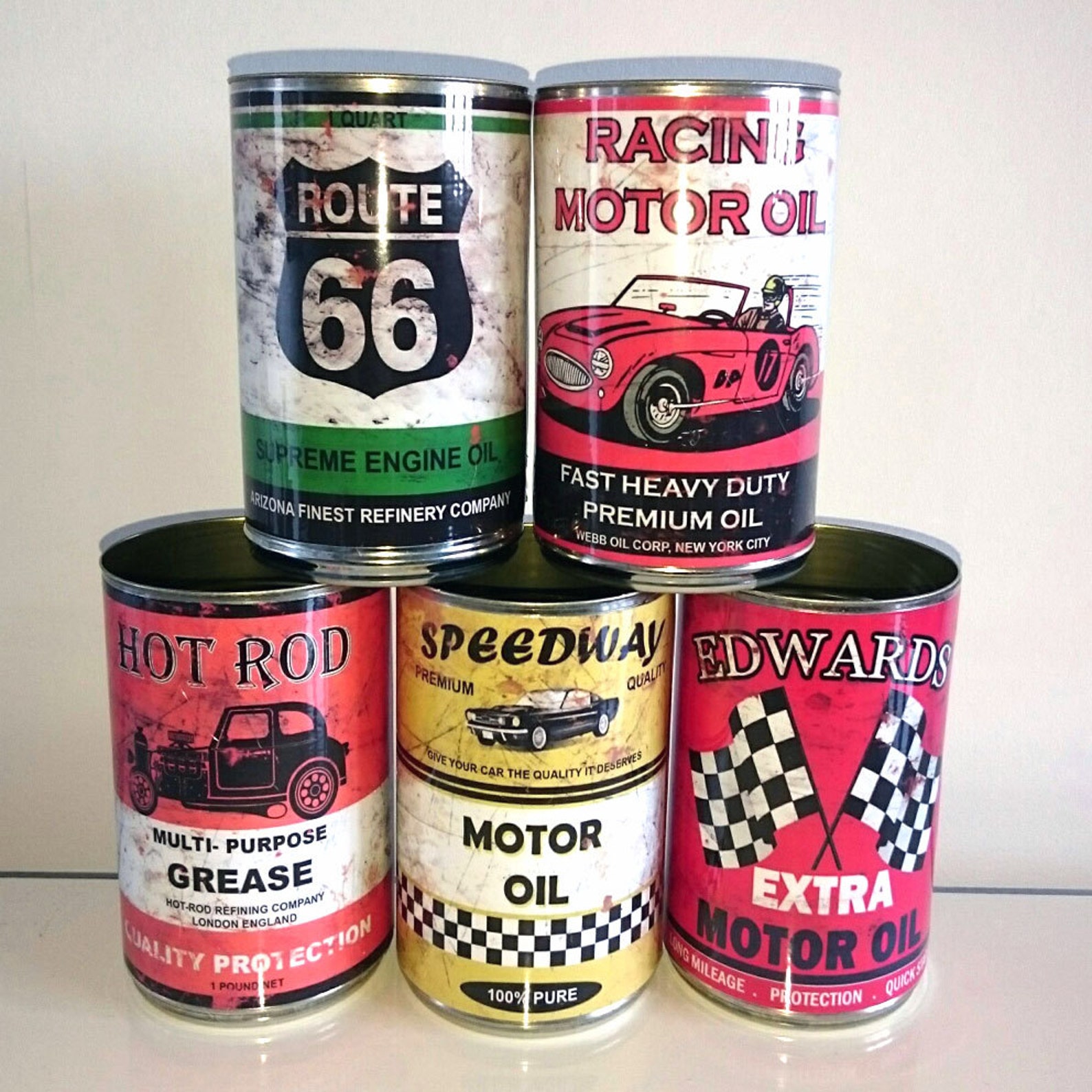 Job Lot 5 Reproduction Vintage Classic Oil Cans Tins Display Props Gas ...