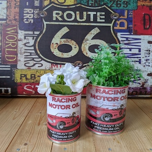 Large 5 Reproduction Vintage Oil Tin Cans Display Props Gas Station ...