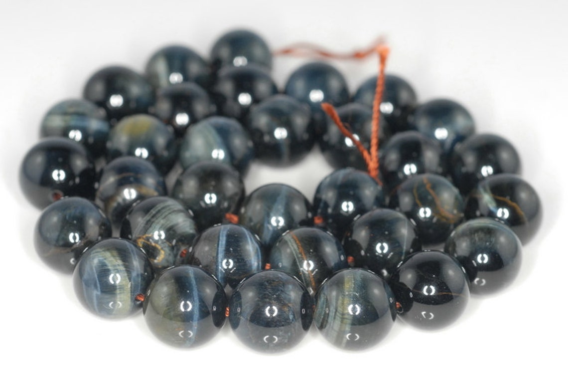 12mm Blue Tiger Eye Gemstone Hawk Eye Grade A Round Loose Beads 15.5 ...
