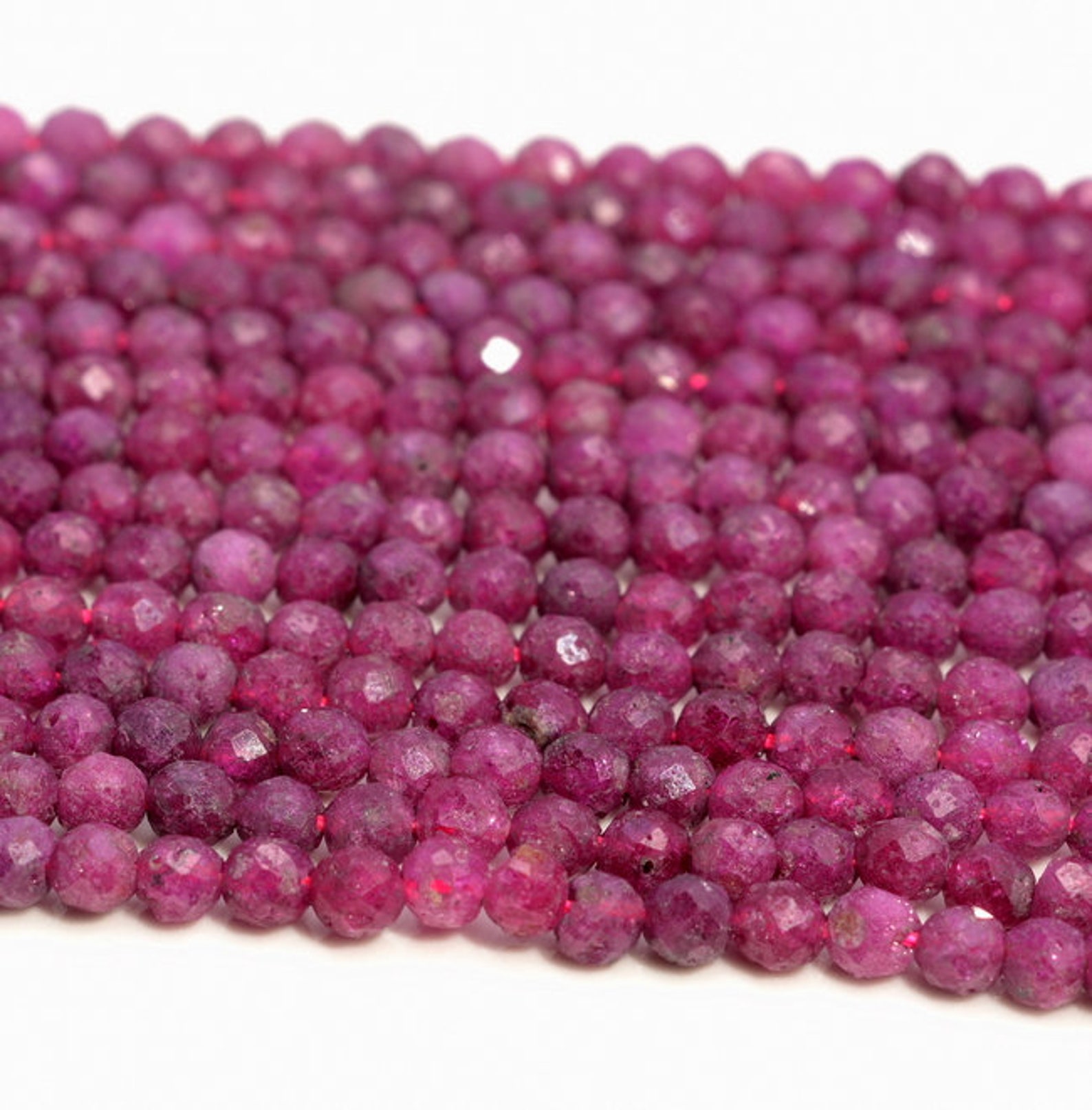 3mm Genuine Ruby Gemstone Red Micro Faceted Round Loose Beads 15.5 Inch ...