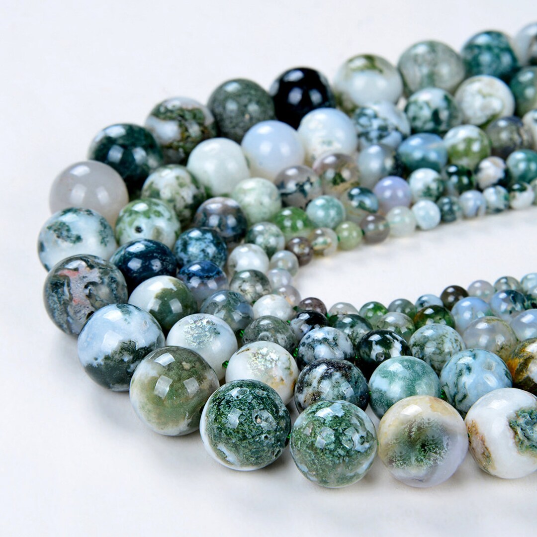 Genuine Natural Tree Agate Green Gemstone Grade Aa Round 4mm 6mm 8mm ...