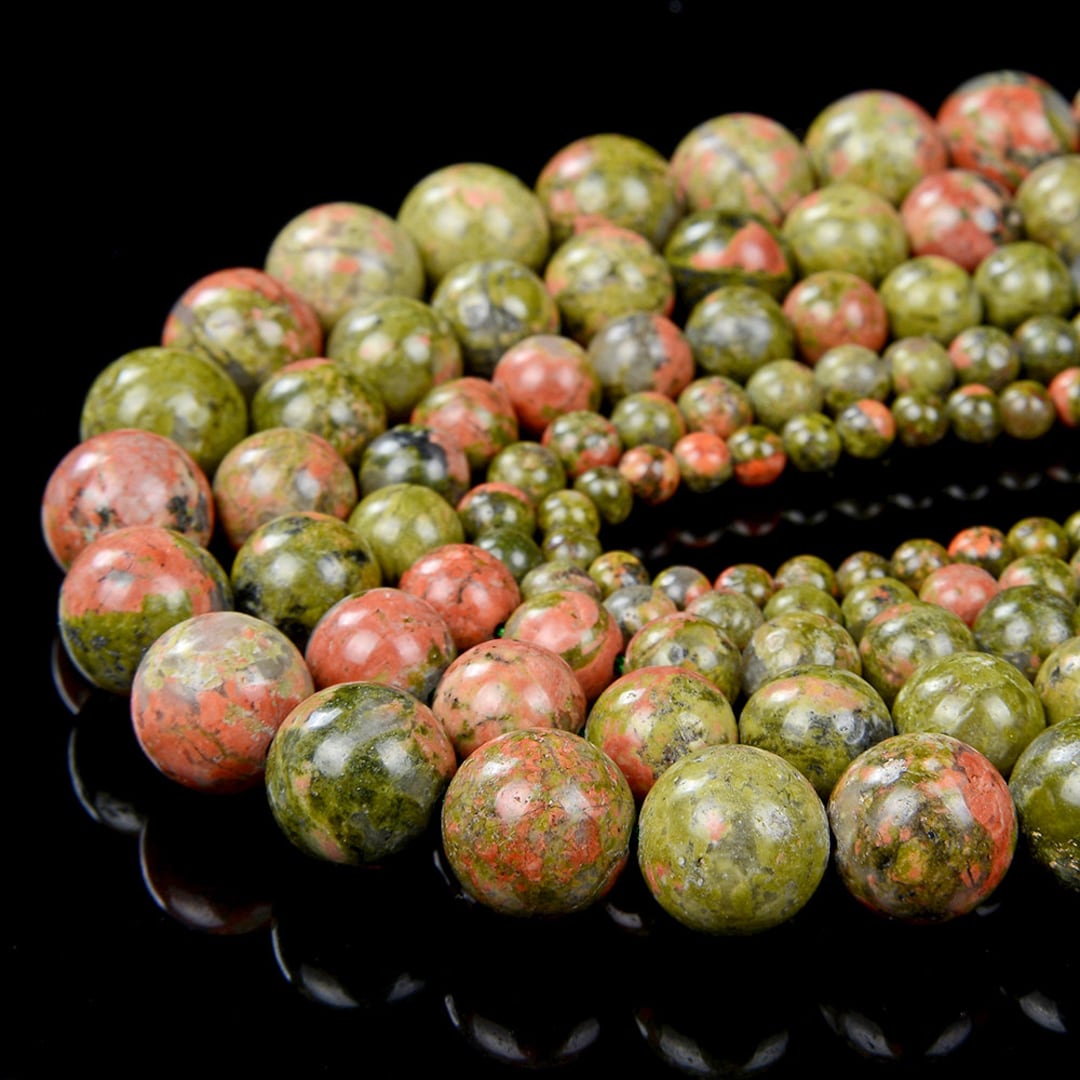 Genuine Natural Unakite Green Gemstone Grade Aa Round 4mm 6mm 8mm 10mm ...