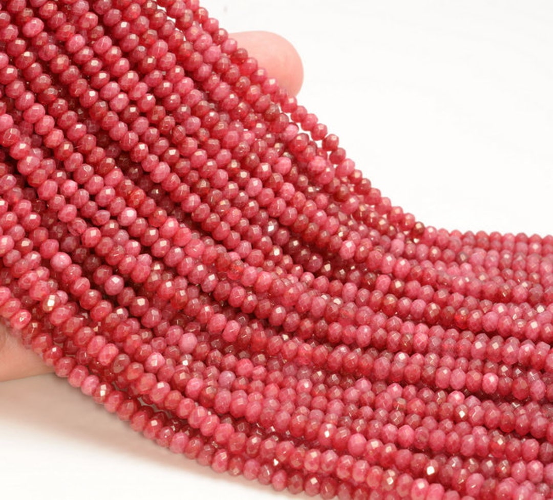 4x3mm Ruby Red Jade Gemstone Faceted Rondelle Loose Beads 15 inch Full ...