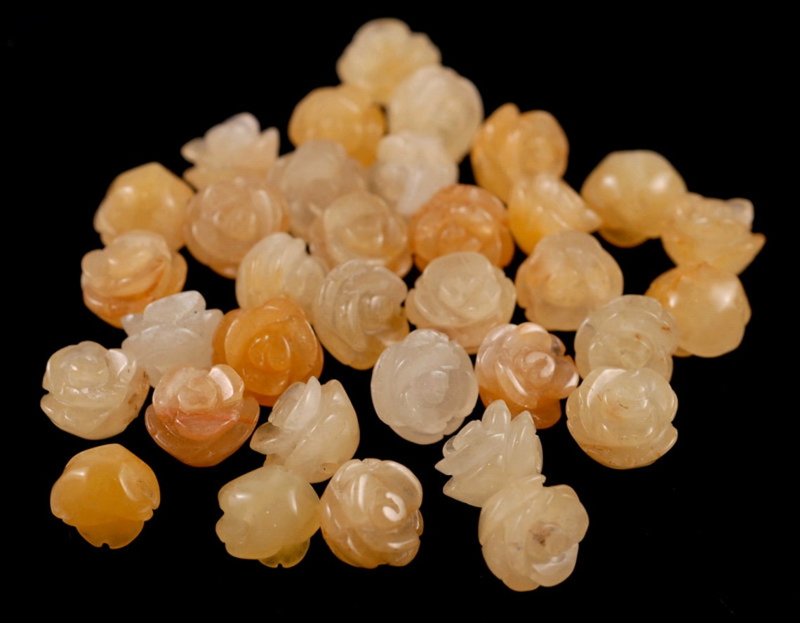 12MM Yellow Jade Gemstone Carved Rose Flower Beads BULK LOT 5,10,20,30 ...