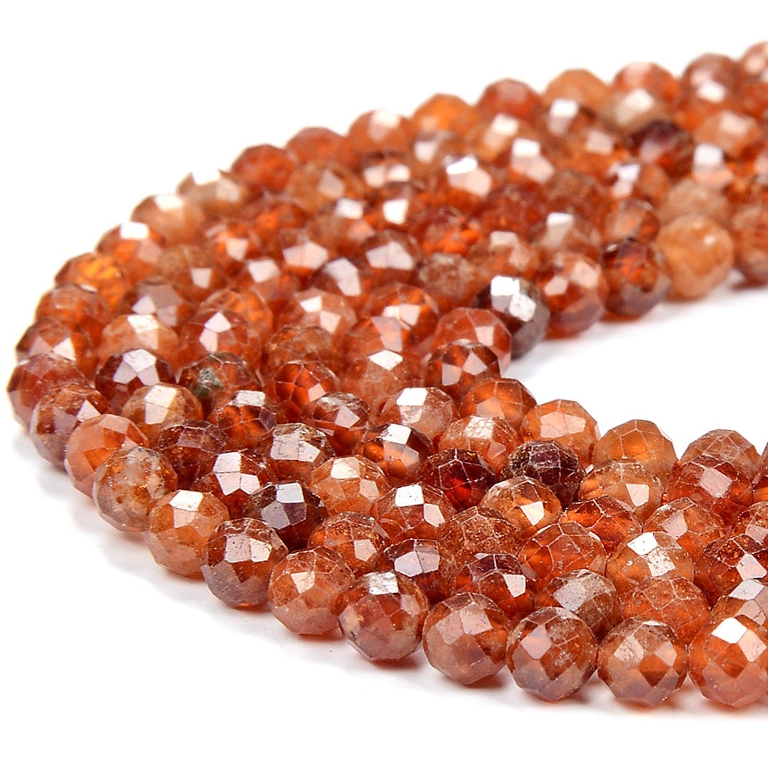 4MM Natural Hessonite Garnet Gemstone Micro Faceted Round Loose Beads ...