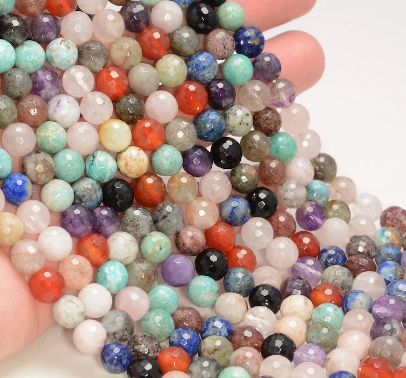 6MM Genuine Multi Stone Gemstone Micro Faceted Round Beads 15 Inch Full ...