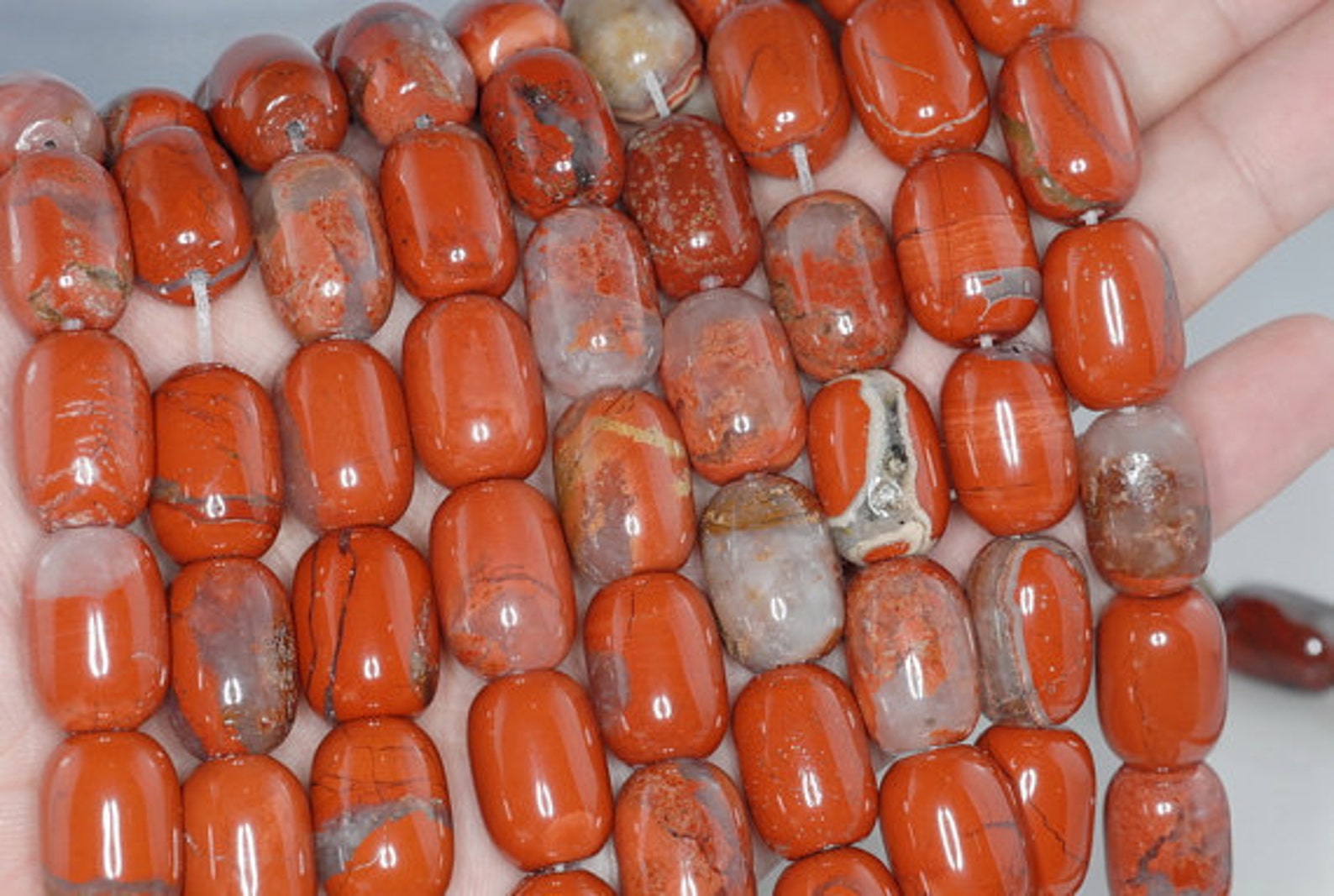 18x13mm Red Brick Jasper Gemstone Barrel Drum Loose Beads 7.5 Inch Half ...