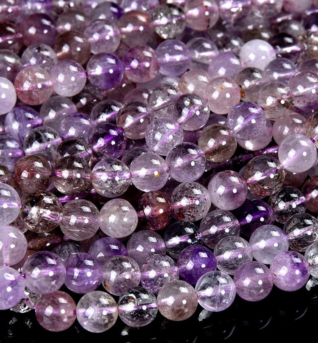 Natural Super Seven Quartz Gemstone Grade A Round 4MM 5MM 6MM 7MM 8MM ...