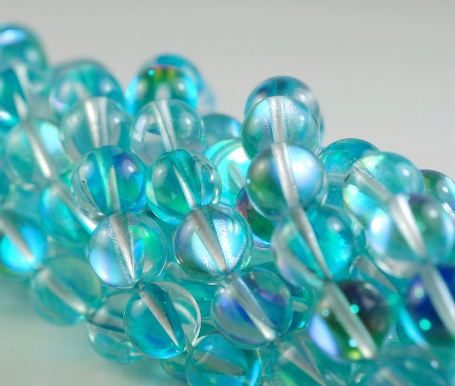 6mm Mystic Aura Quartz Titanium BI Aqua Blue Round Loose Beads 15.5 ...