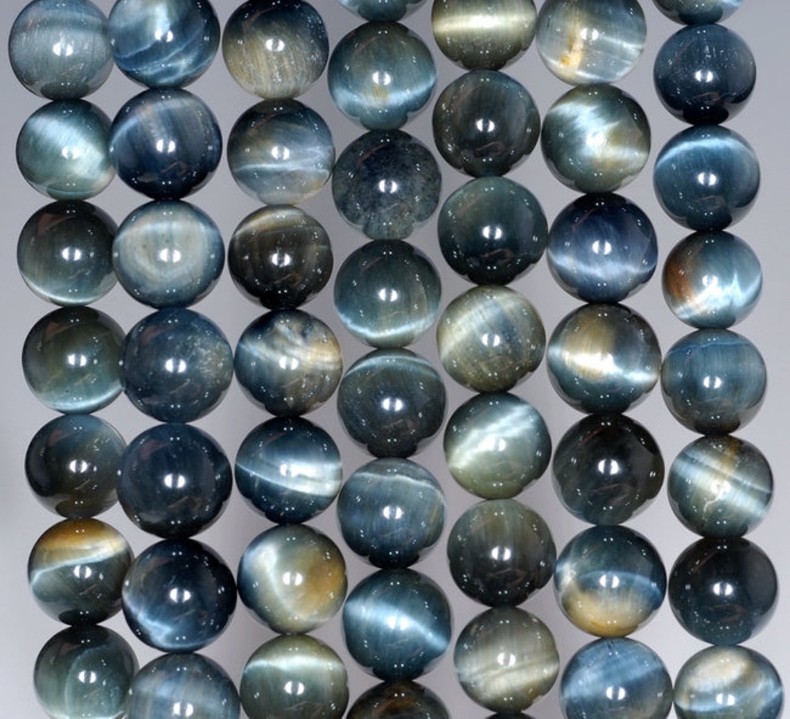 8mm Natural Blue Tiger Eye Gemstone Grade AA Hawk Eye Round Loose Beads ...
