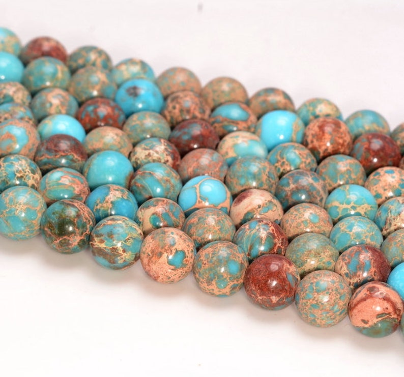 8mm Sea Sediment Imperial Jasper Turquoise Blue Gemstone Grade AA Round ...