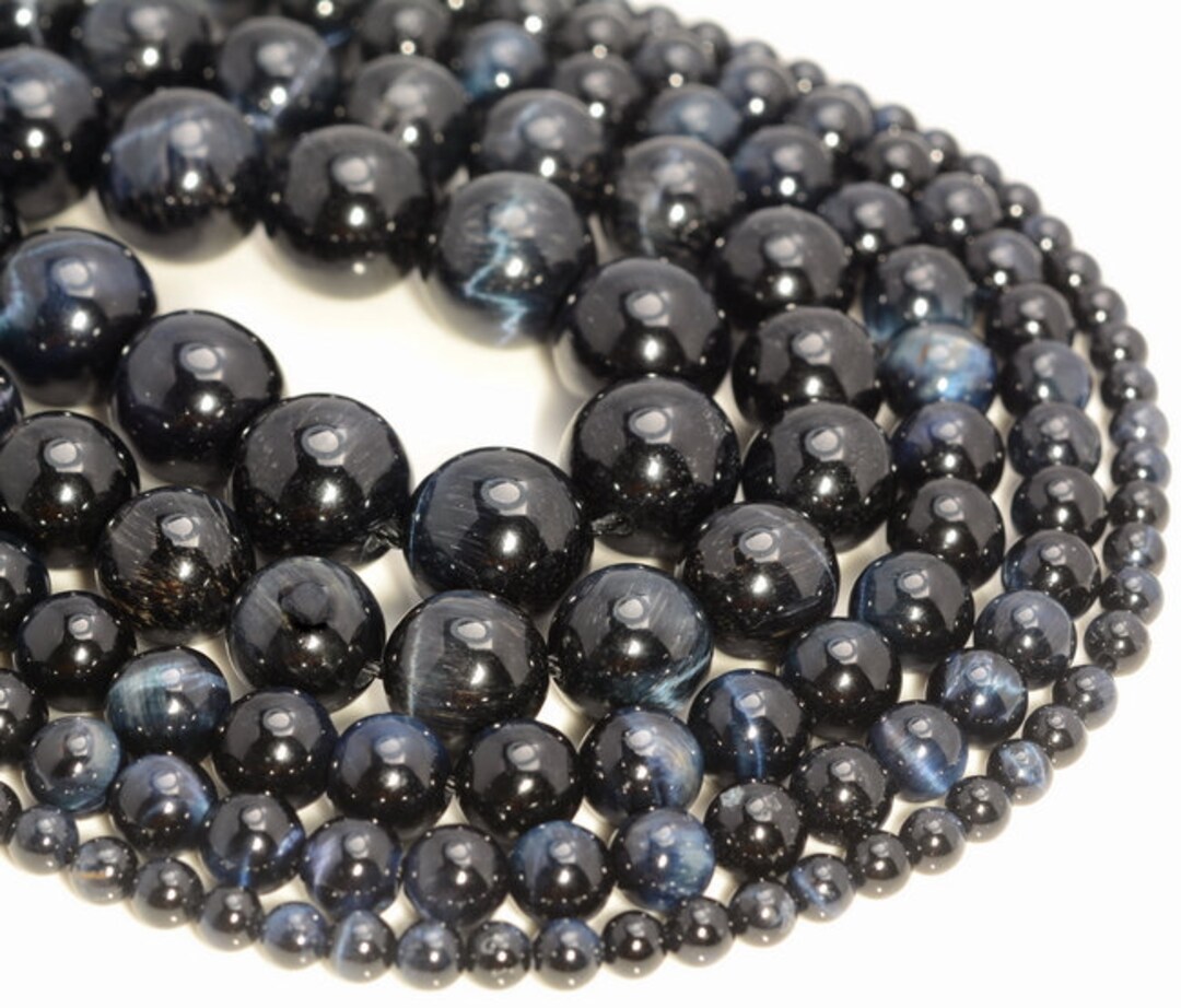 Blue Tiger Eye Gemstone Hawk Eye Black Grade AA 4mm 6mm 8mm 10mm 12mm ...