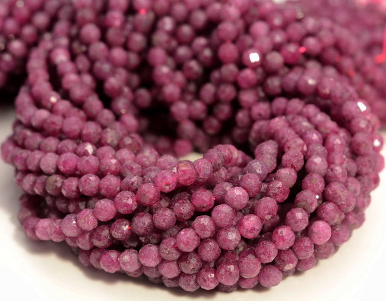 3mm Genuine Ruby Gemstone Red Micro Faceted Round Loose Beads 15.5 Inch ...
