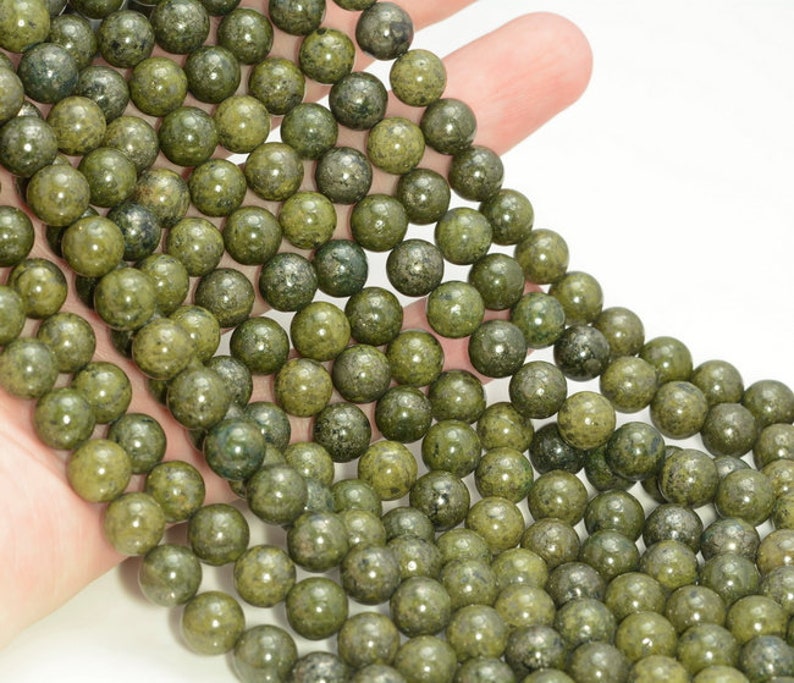Genuine Natural Epidote pyrite Inclusion Gemstone Green 6mm 8mm 10mm ...