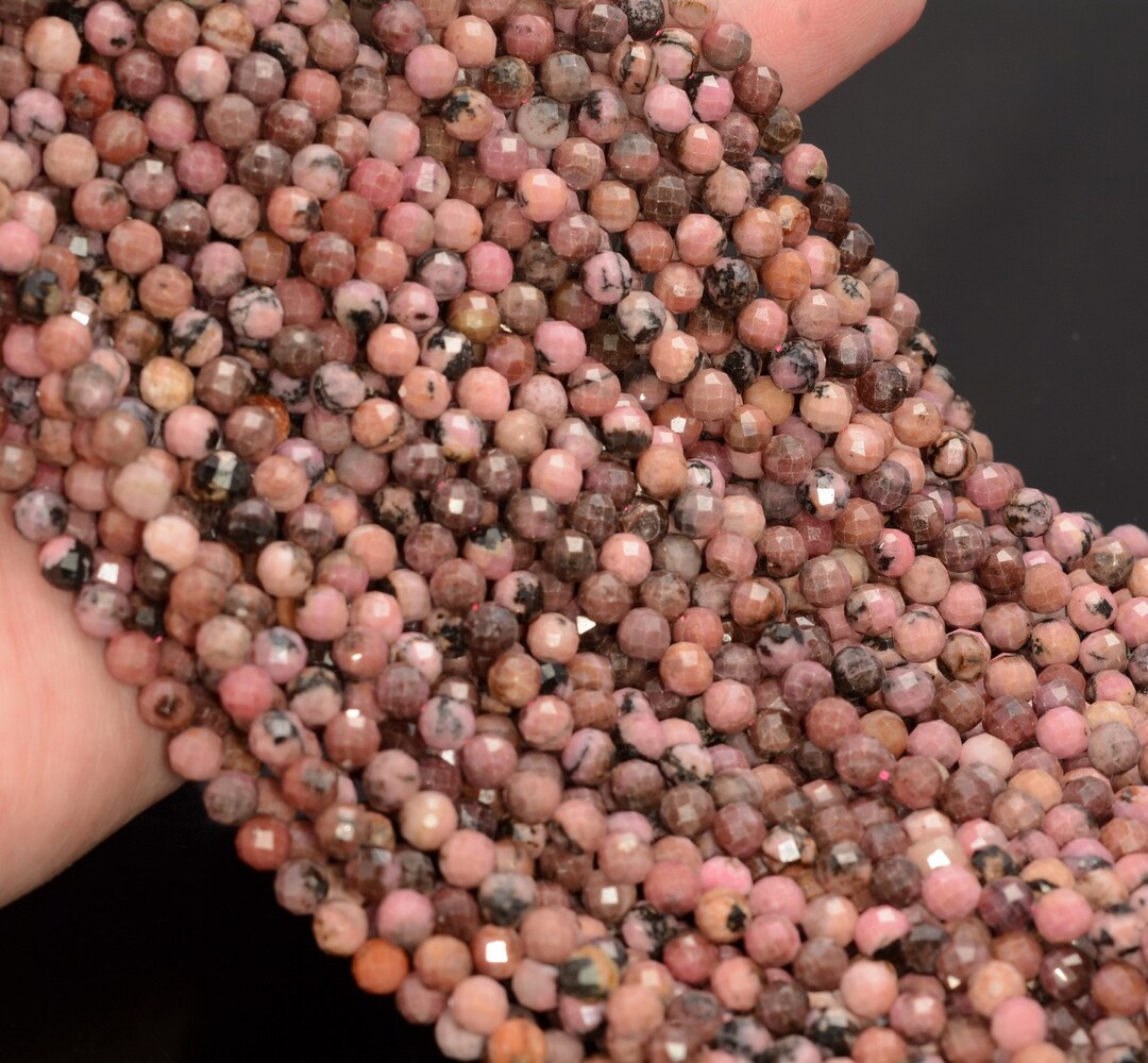5MM Rhodonite Gemstone Grade A Micro Faceted Round Beads 15.5 Inch Full ...