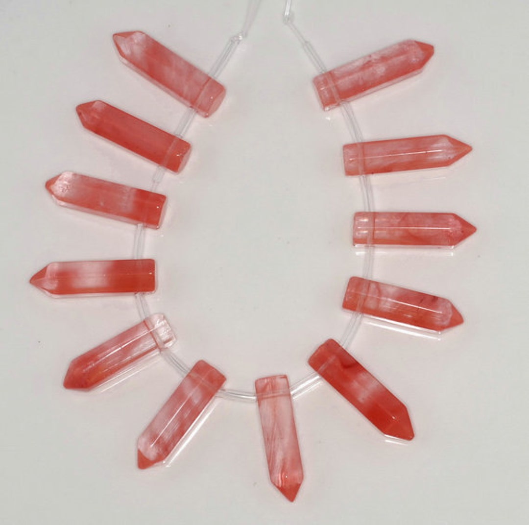 31x8mm Cherry Quartz Gemstone Red Point Healing Chakra Hexagonal Point ...