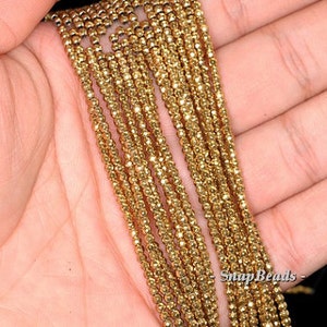 2mm Gold Hematite Gemstone Gold Faceted Round 2mm Loose Beads 15.5 Inch ...