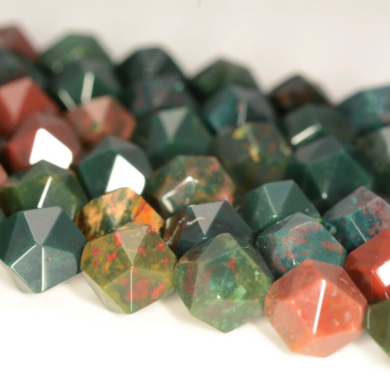 10MM Indian Blood Stone Beads Star Cut Faceted Grade AAA Genuine ...