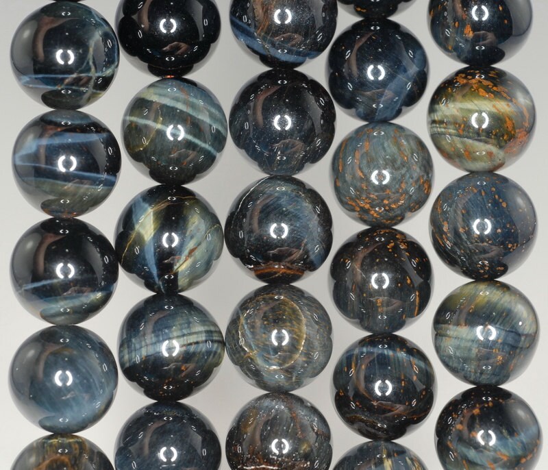 12mm Blue Tiger Eye Gemstone Hawk Eye Grade A Round Loose Beads 15.5 ...