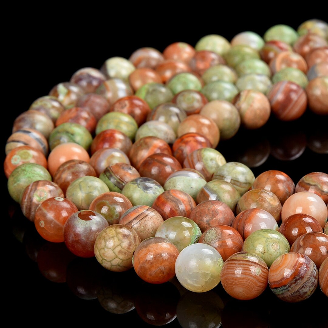 Orange Green Dragon Skin Agate Gemstone Round 8MM Loose Beads BULK LOT ...